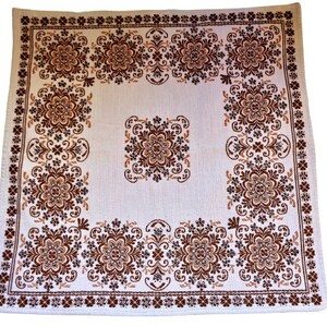 Austrian Tablecloth, Floral Square Table Cover, Woven Tablecloth, Brown ...