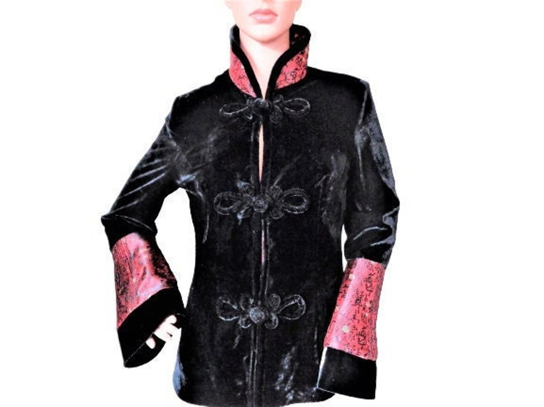 Chinese Velvet Blazer, Women's Black Jacket, Mandarin Collar, Cheongsam ...