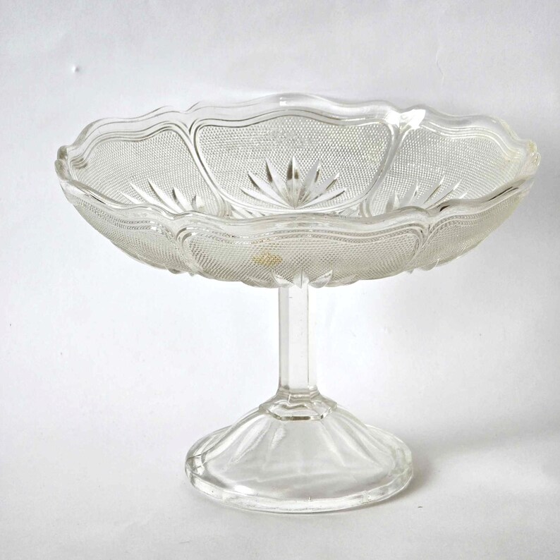 Vintage 1930s Pressed Glass Pedestal Compote Bowl Raised Decorative ...
