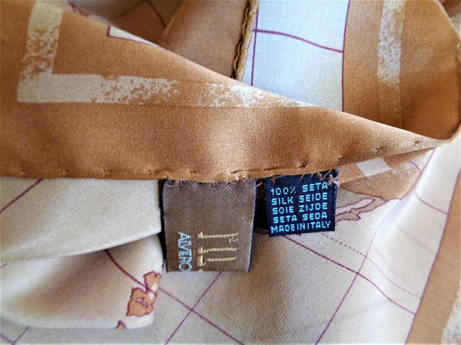Alviero Martini Silk Scarf, World Map Print, Small Silk Scarves, Geo ...