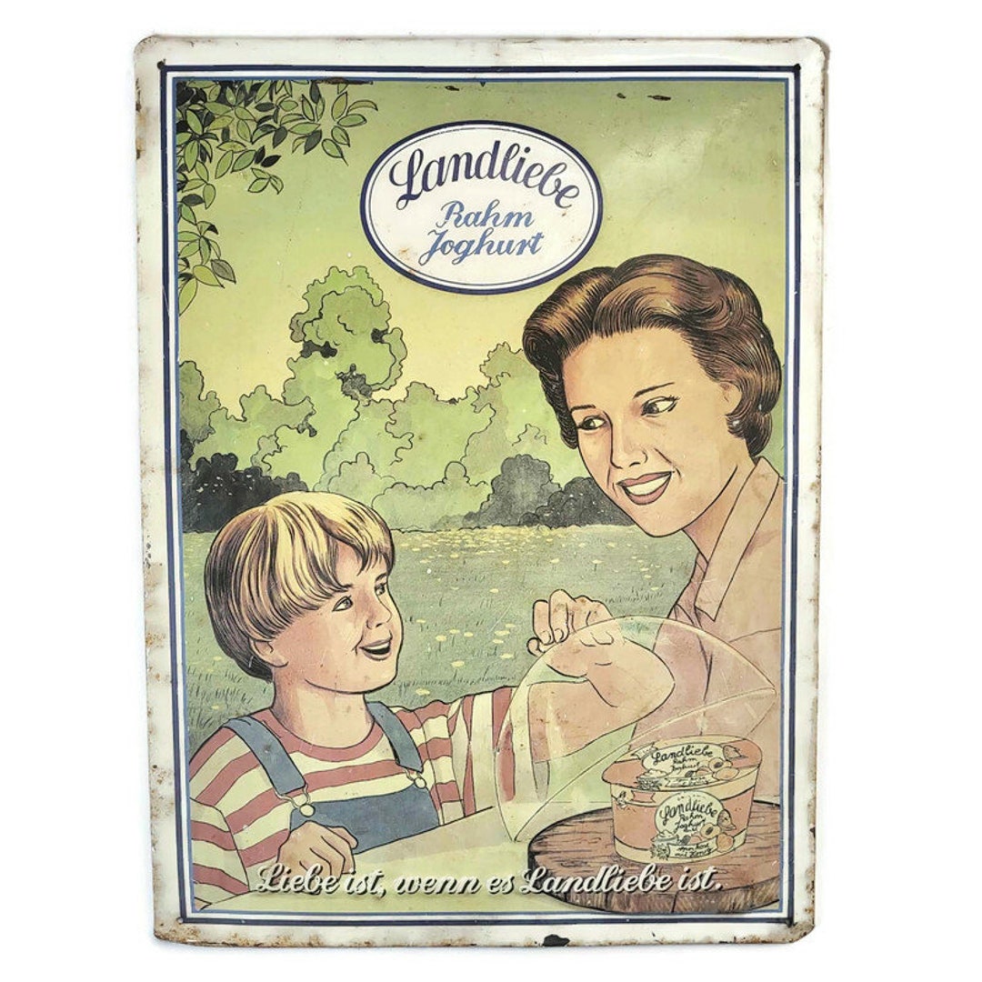 Metal Tin Sign German Yogurt Advertisement 1960s Original Vintage Ads ...