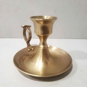 Vintage Brass Candle Holder With Handle, Chamber Candlestick for Dining ...