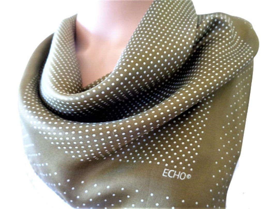 ECHO Brown Silk Scarf, Polka Dot Bandana, Small Scarves Square - Etsy