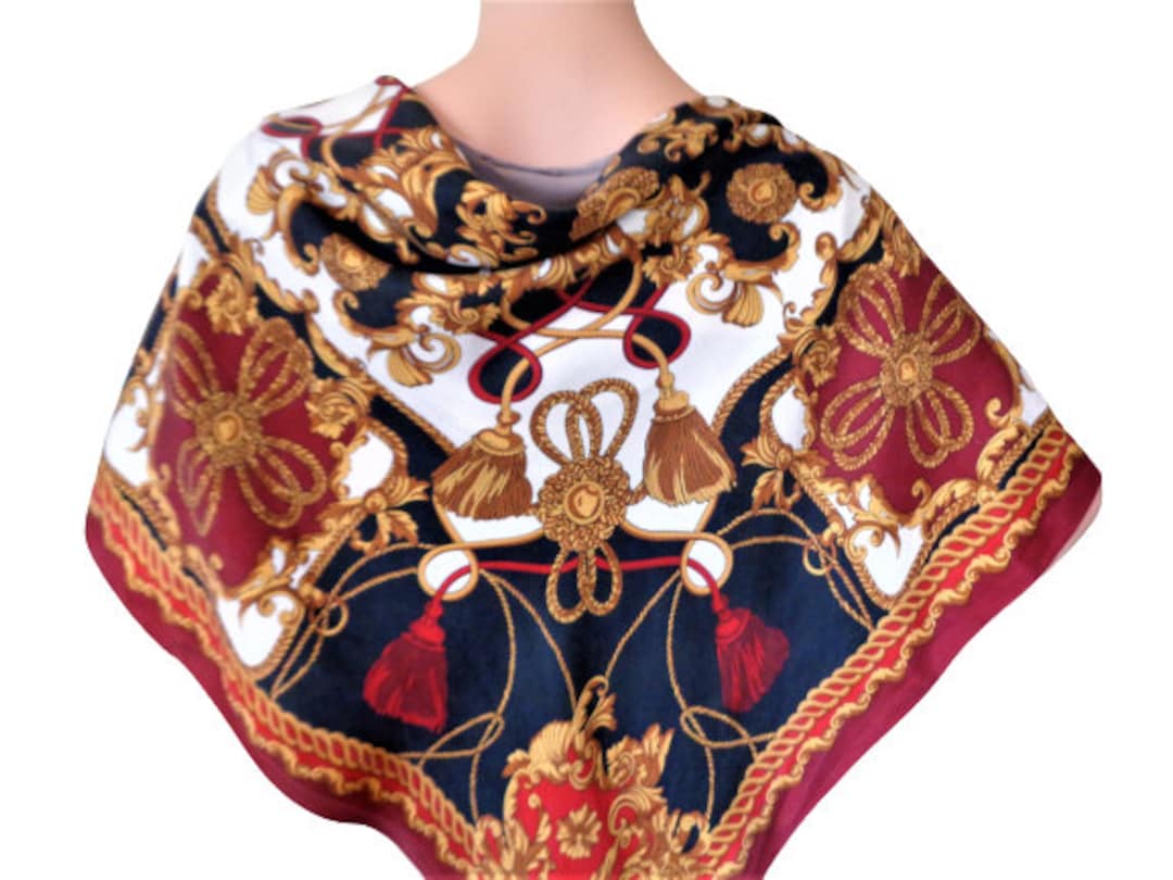 Baroque Silk Scarf, Red Burgundy Gold Headscarf, Vintage Silk Hair ...