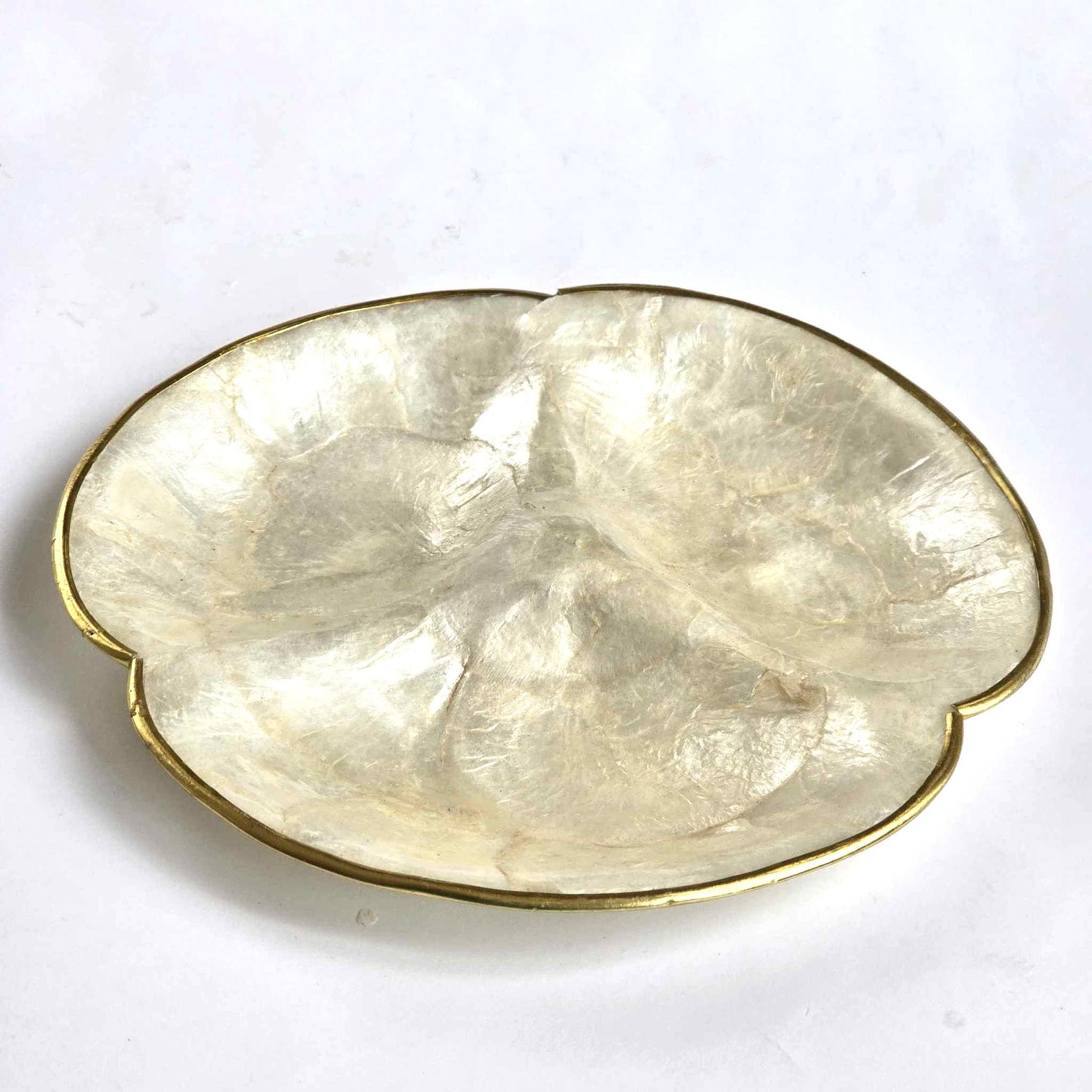 Vintage Capiz Shell Plate, Brass Trim, Seafood Serving Dish, Divided ...