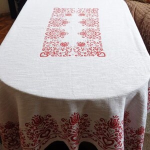 Austrian Woven Tablecloth Large Bavarian Folk Table Linens Red White ...