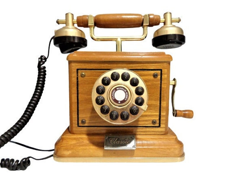 Vintage Phone in Wooden Case, Retro Rotary Dial Telephone, Museum ...