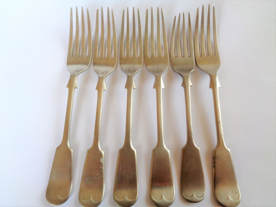 English Dinner Forks Set of 6, Thomas Turner Encore, Antique Silver ...