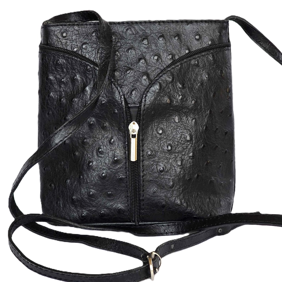 Vintage Black Ostrich Leather Crossbody Bag by Borse in Pelle Italy ...