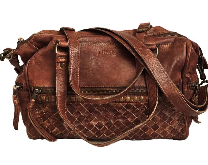 Vintage PRATO Tan Leather Satchel Purse Removable Adjustable Strap Boho ...