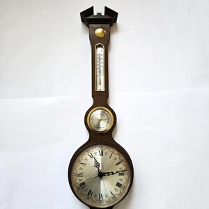 Vintage Barometer Thermometer Hygrometer Clock Large Wooden Weather ...