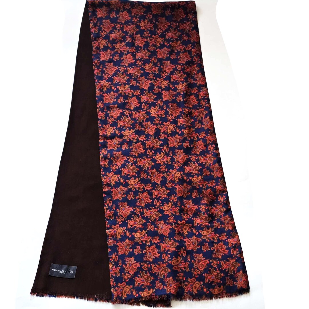 Vintage Men Scarf Red Blue Silk Wool Very Fine Lightweight Double Sided ...