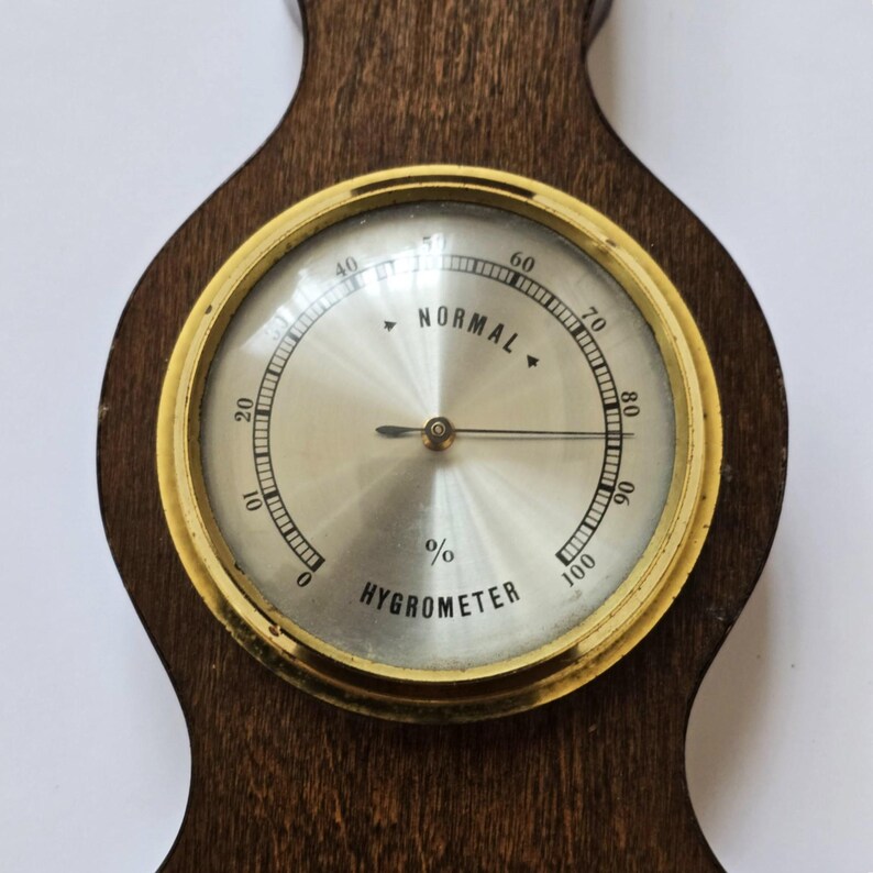 Vintage Barometer Thermometer Hygrometer Clock Large Wooden Weather ...