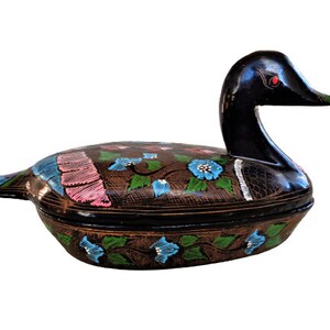 Black Lacquer Duck Box With Lid, Carved Wood Hand Painted Trinket ...