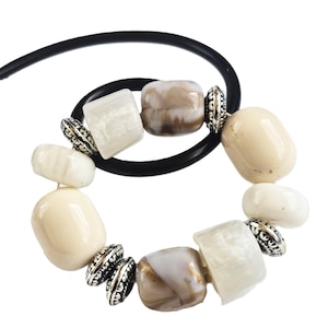 Elastic Marbled Stone Look Plastic Beaded Bangle Vintage Stretch Chunky ...