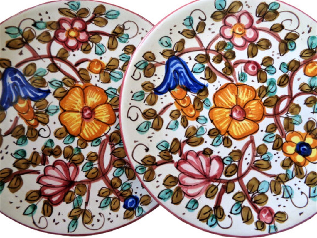 Traditional Sicilian Pottery Plates, Hand Painted Ceramic, Floral ...