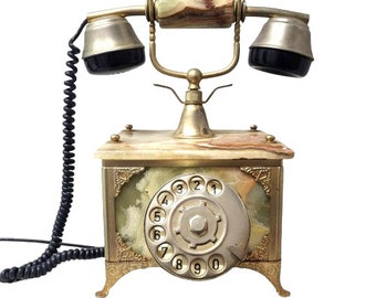 Vintage 1970's Italian Marble Onyx Rotary Telephone - Etsy