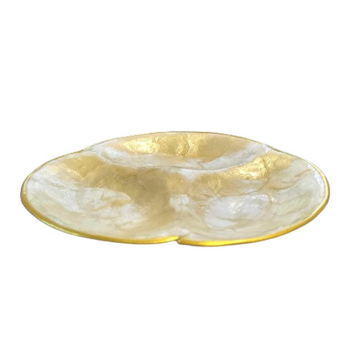 Vintage Capiz Shell Plate, Brass Trim, Seafood Serving Dish, Divided ...