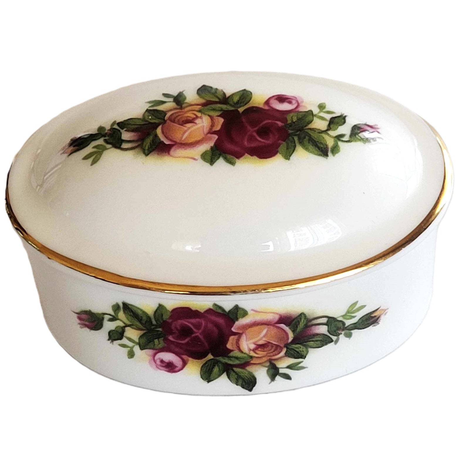 Vintage Royal Albert Roses Pattern Lidded China Jewelry Box Oval ...