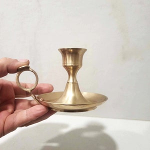 Vintage Brass Candle Holder With Handle, Chamber Candlestick for Dining ...