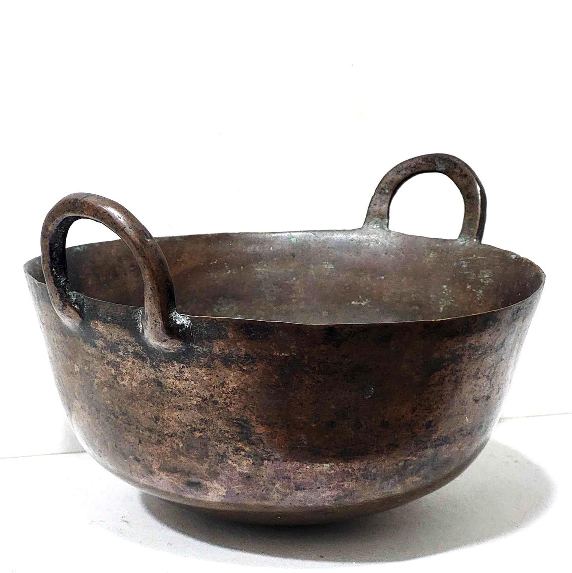 Antique Heavy Copper Pot Round Bottom Bowl With Handle Traditional ...