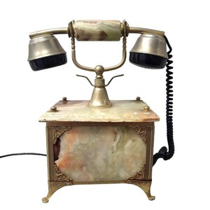 Vintage Onyx Rotary Telephone, Dial Phone Gold Plated Green Marble ...