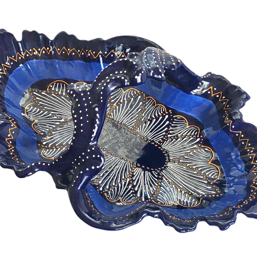 Vintage Henriot QUIMPER Scalloped Fruit Bowl Cobalt Blue Ceramic ...