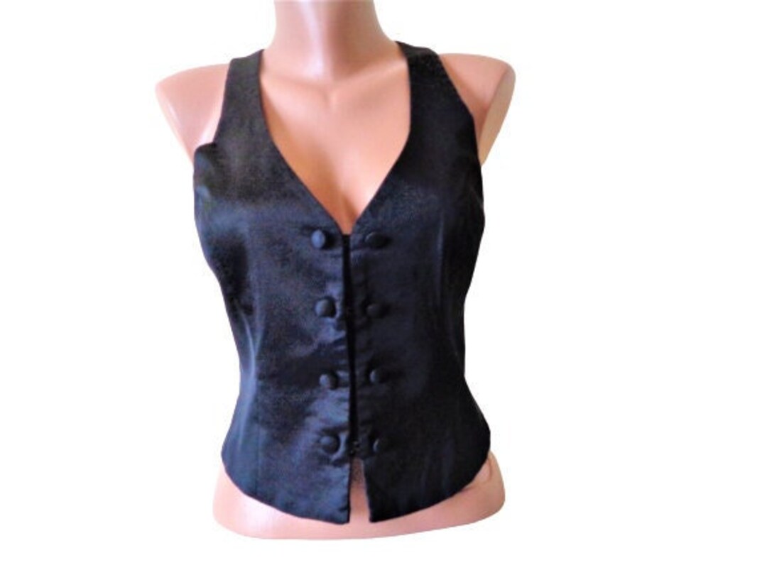 Vintage Women's Vest, Cropped Racer Back Waistcoat, Black Texudo Suit ...