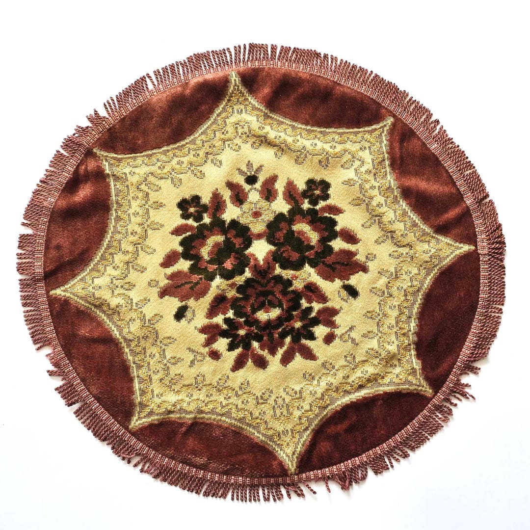 Vintage Belgian Deep Pink Velvet Gold Doily Brocade Tapestry Round ...