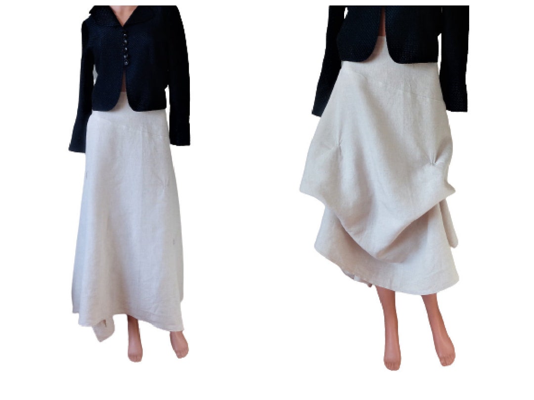 Beige Linen Skirt With Internal Ties, Maxi Boho Skirt, Flared Long ...