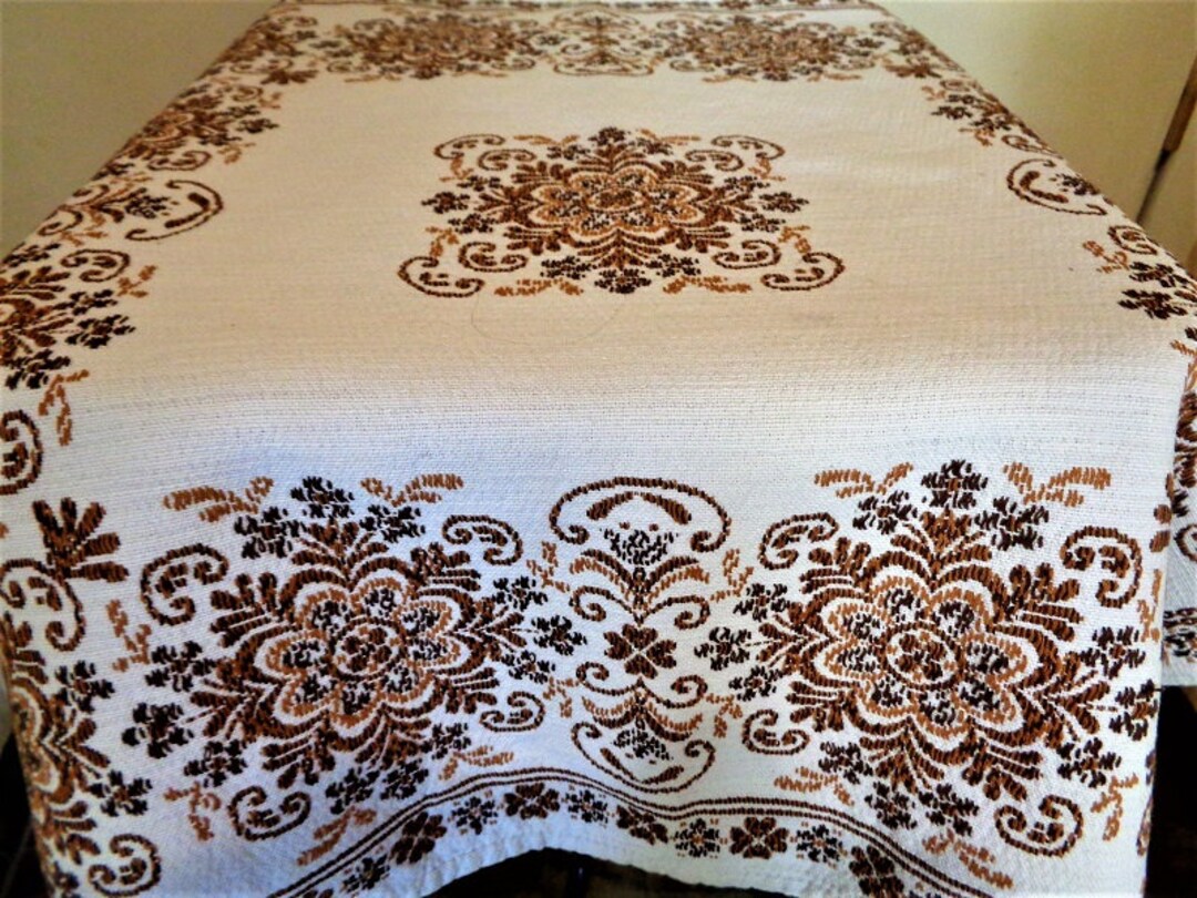 Austrian Tablecloth, Floral Square Table Cover, Woven Tablecloth, Brown ...