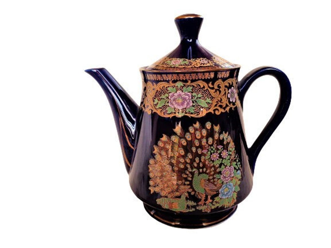 Vintage Cobalt Blue Teapot, Peacock Design, Cobalt Gold China Coffee ...