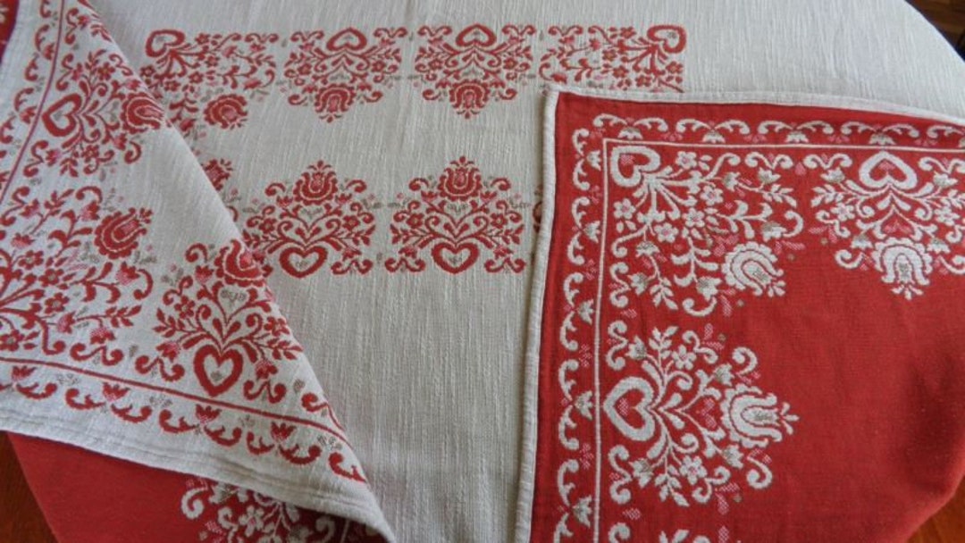 Austrian Woven Tablecloth Large Bavarian Folk Table Linens Red White ...