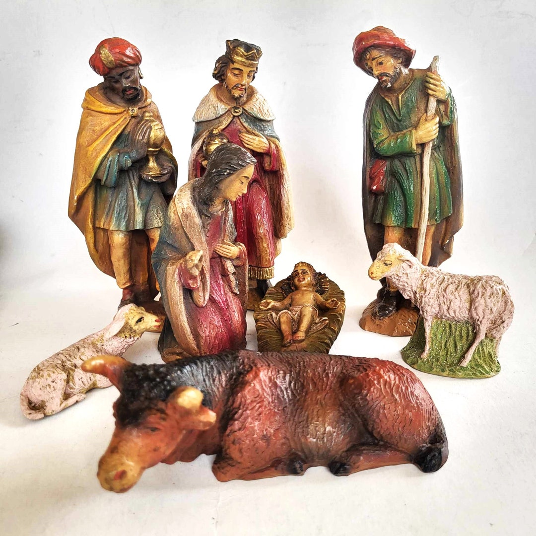 Nativity Scene Set of 8 Large Figurines, Vintage German Christmas ...