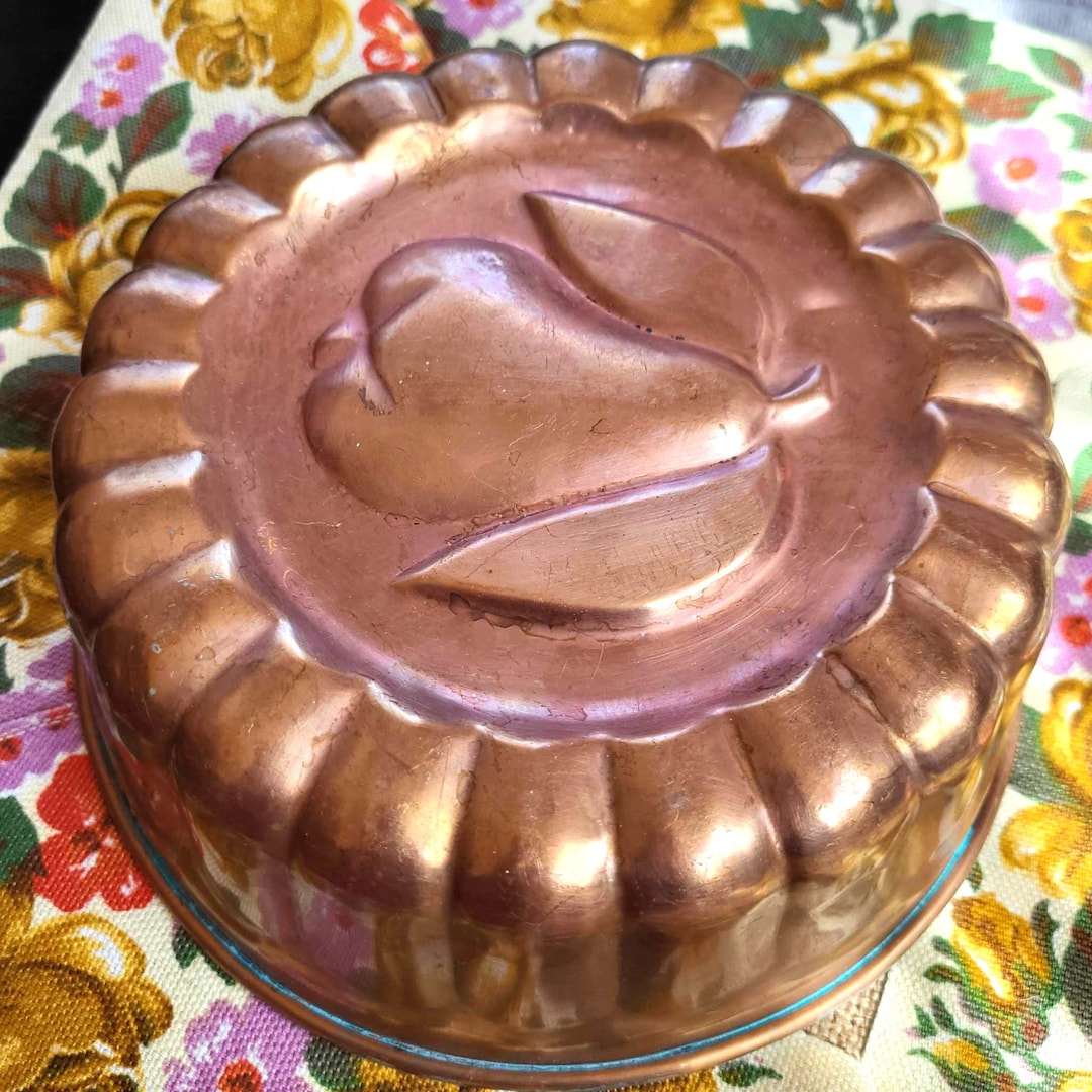 Vintage Large Round Copper Jello Mold, Baking Cake Pan, Pear Fruit ...