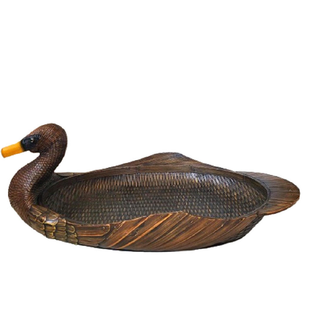 Vintage Large Rattan Tray Duck Goose Shape Wicker Storage Basket Fruit ...
