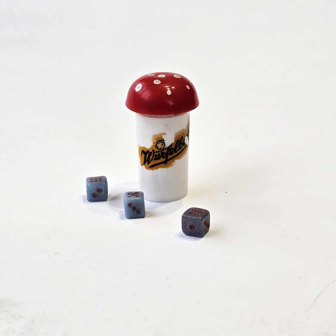 Bakelite Dice in Original Holder, Mushroom Shaped, Miniature Dice Set ...