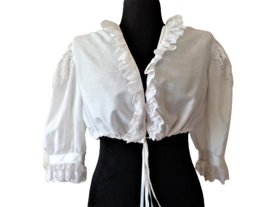 Vintage White Lace Dirndl Blouse Plus Size Wrap Trachten Top With Puff ...