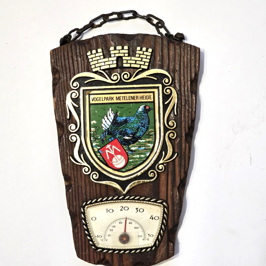 Vintage Wall Thermometer Wood Carved Wall Decoration German Advertising ...