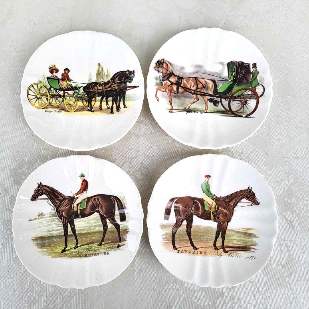 Vintage GIEN France Horse Plate Set of 4 Equestrian Decorative Display ...