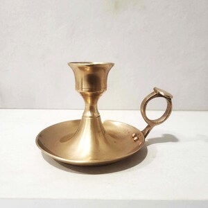 Vintage Brass Candle Holder With Handle, Chamber Candlestick for Dining ...