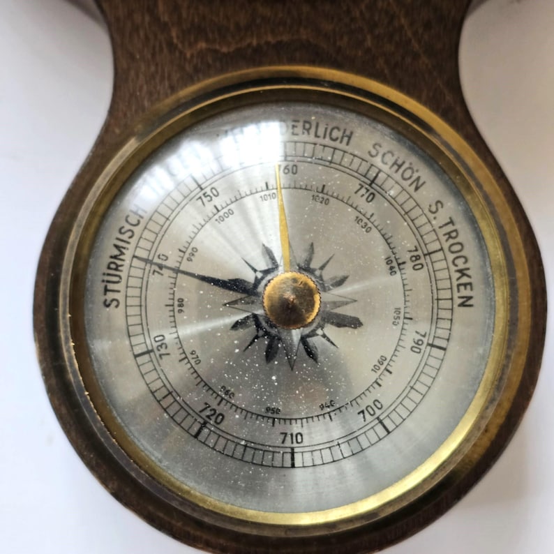 Vintage Barometer Thermometer Hygrometer Clock Large Wooden Weather ...