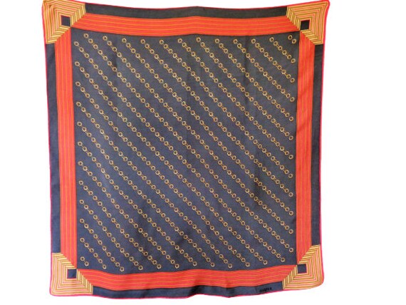 Chain Print Silk Scarf, Harper, Gray Orange Headscarf… - Gem