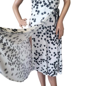 Vintage 90s Sonia Rykiel Star Print Wrap Tie Waist Dress Black White ...