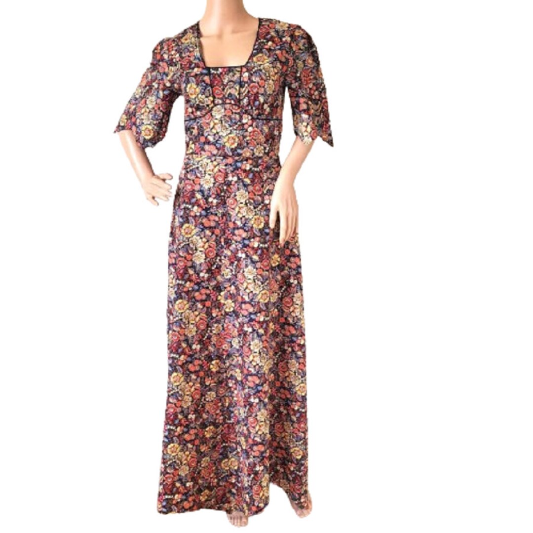 Vintage Floral Maxi Dress, Provencal Country Style, Short Sleeve Casual ...
