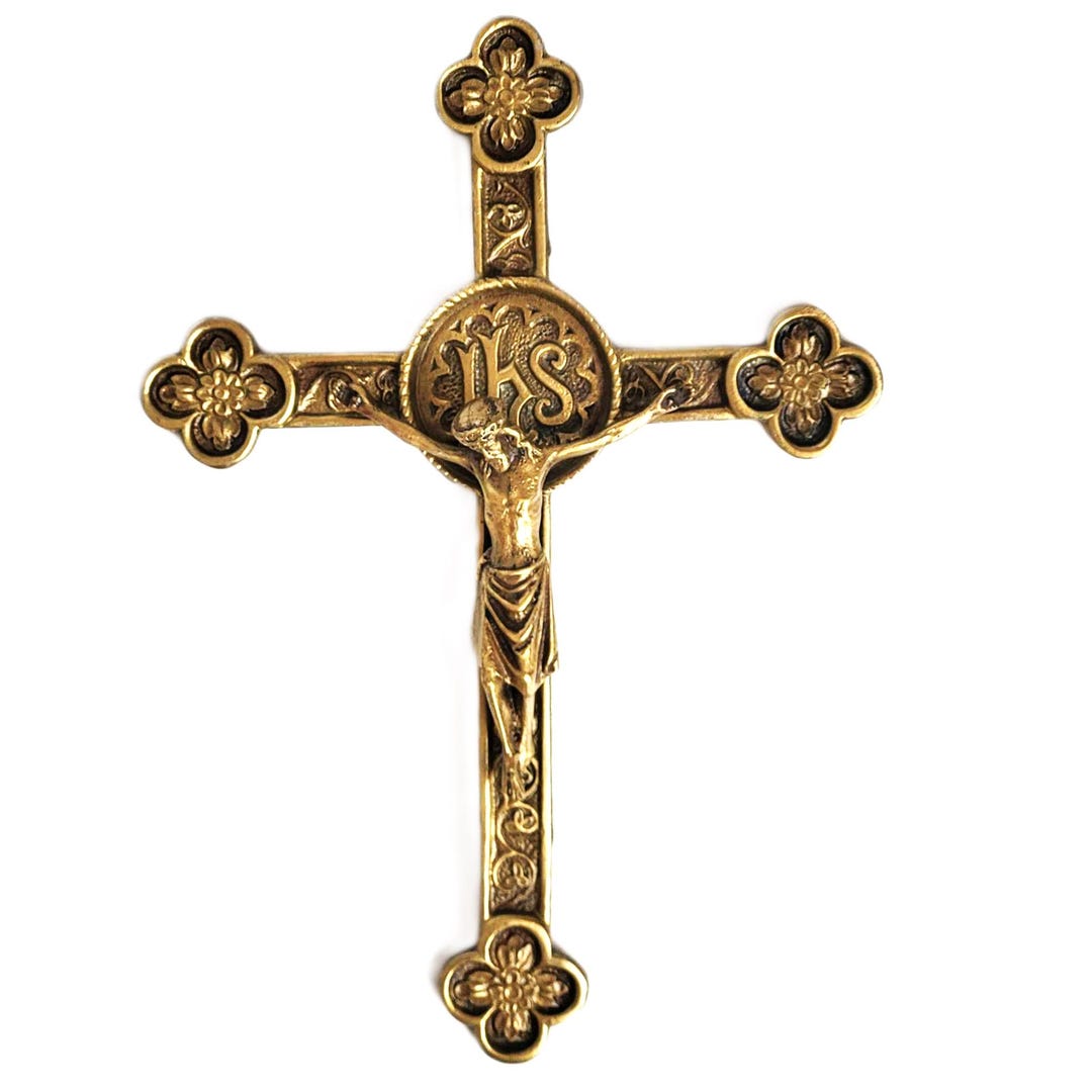 Wall Hanging Crucifix, Brass Jesus Christ Cross, Vintage Christian ...