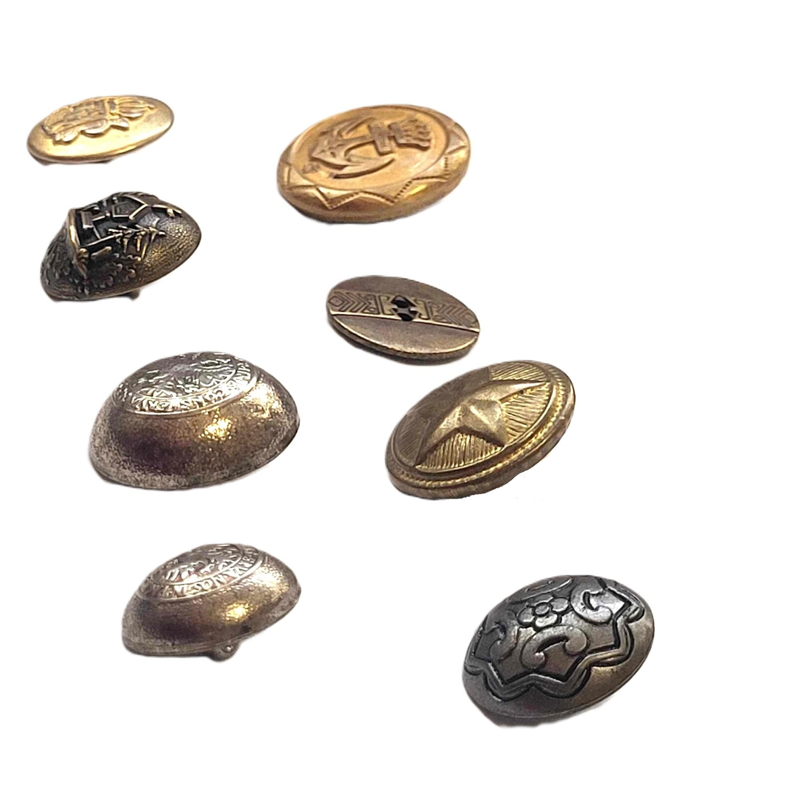 Vintage Metal Sewing Buttons Lot of 8, Military Coat of Arms Geometric ...