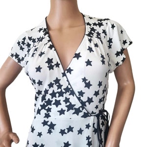 Vintage 90s Sonia Rykiel Star Print Wrap Tie Waist Dress Black White ...