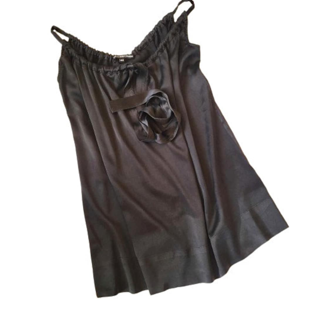 Black Silk Satin Camisole Nightie Tie Neck Night Gown Short Night Dress ...
