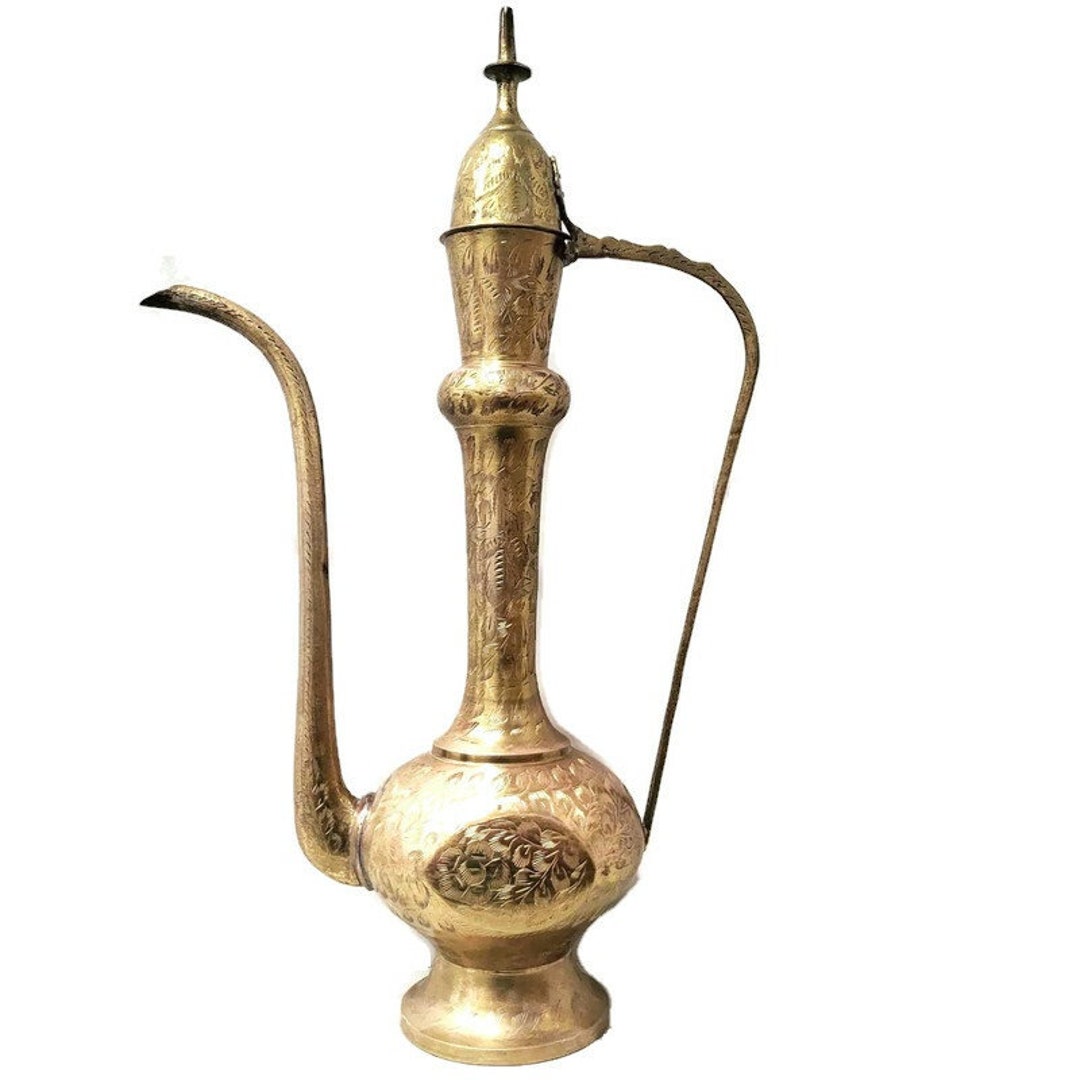 Large Arabian Brass Coffee Tea Pot, Arabic Teapot With Hinged Lid Long ...